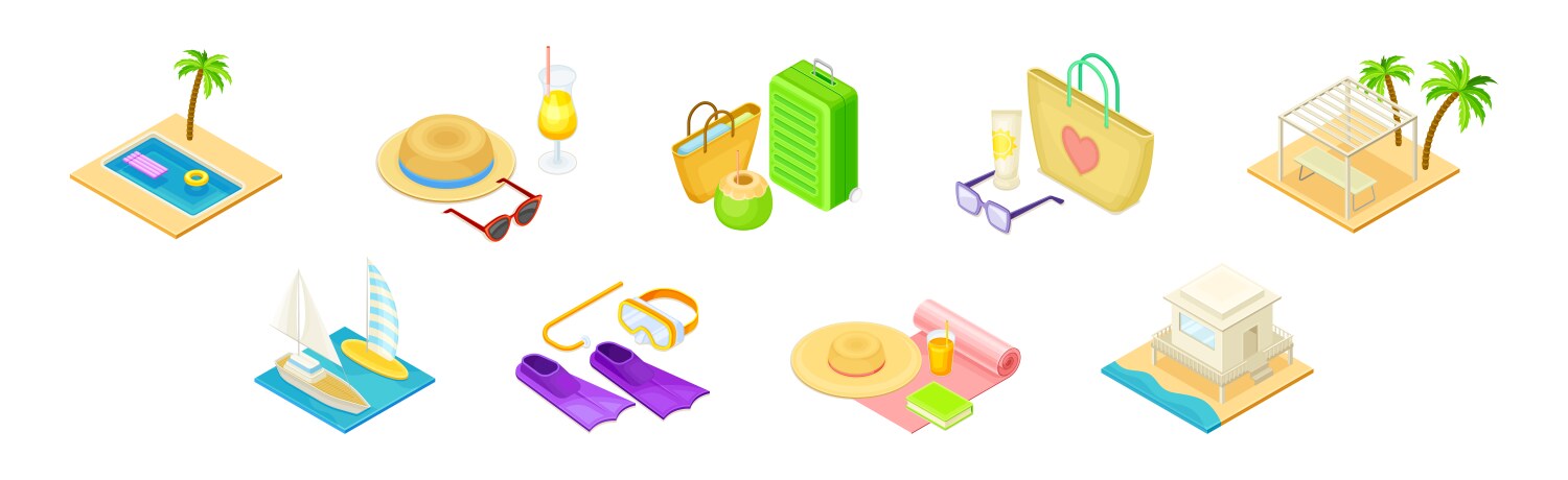 Beach resort and vacation isometric summer object Vector Image