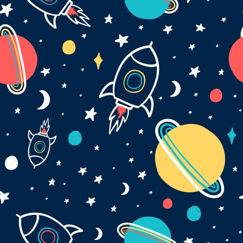Seamless children cartoon space pattern Royalty Free Vector