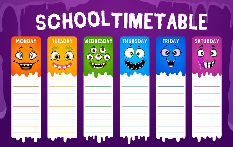 Kids weekly planner with cute monster cartoon Vector Image