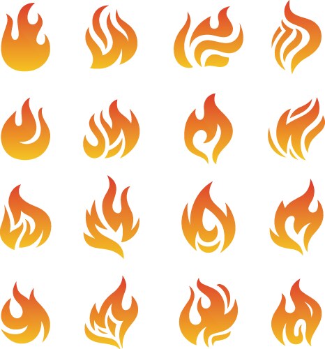 Colorful fire flames set Royalty Free Vector Image