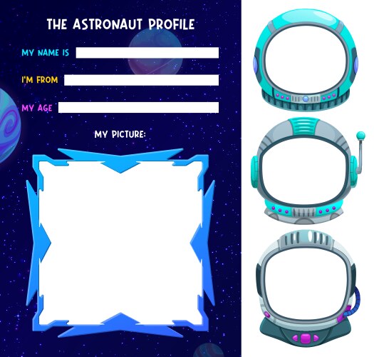 Kids space astronaut helmets photo booth template Vector Image