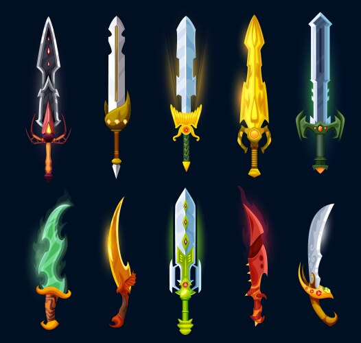 Glowing gaming swords magic fantasy shiny warrior Vector Image