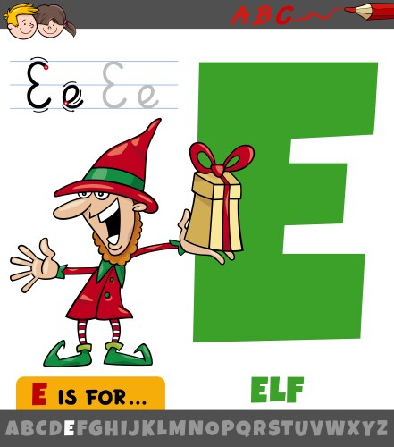 Letter e with eggplant cartoon Royalty Free Vector Image
