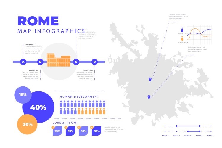Flat design rome map statistics Royalty Free Vector Image