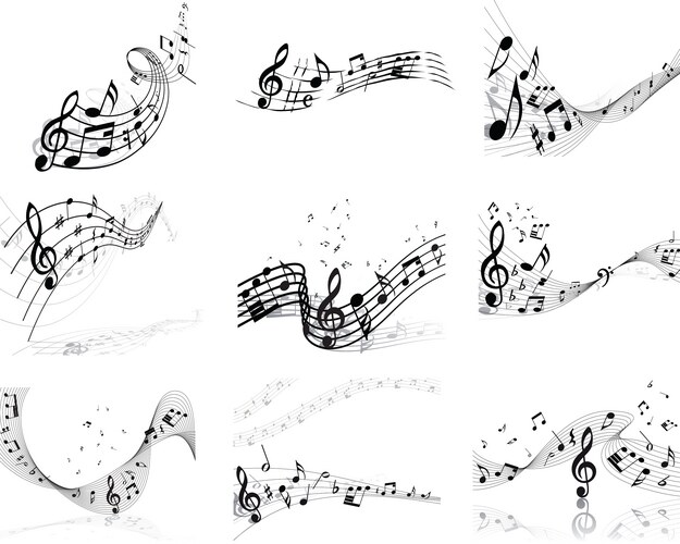 Abstract music staves with notes Royalty Free Vector Image