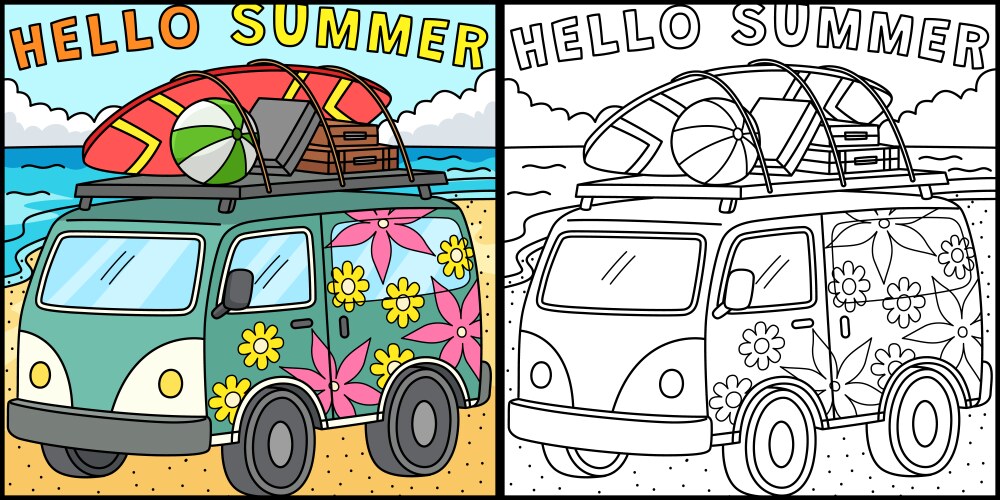 Hello summer coloring page for kids Royalty Free Vector