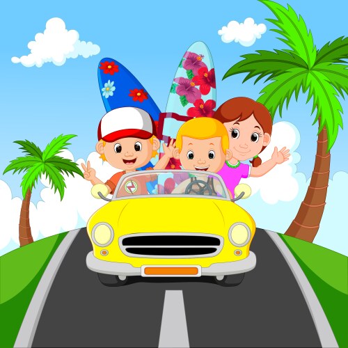 Cartoon vacation with family Royalty Free Vector Image