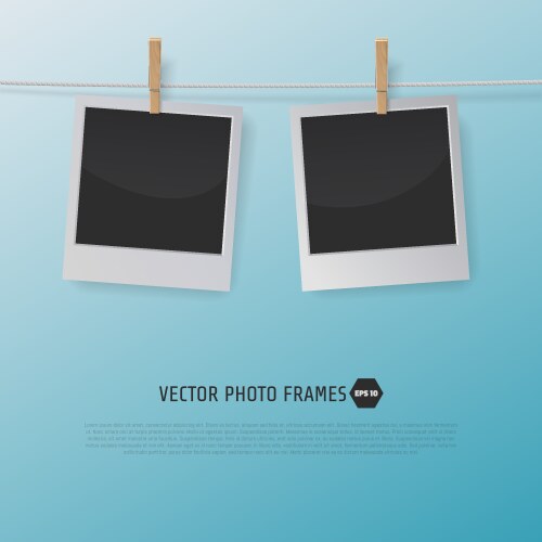 Photo frames with pins on rope Royalty Free Vector Image