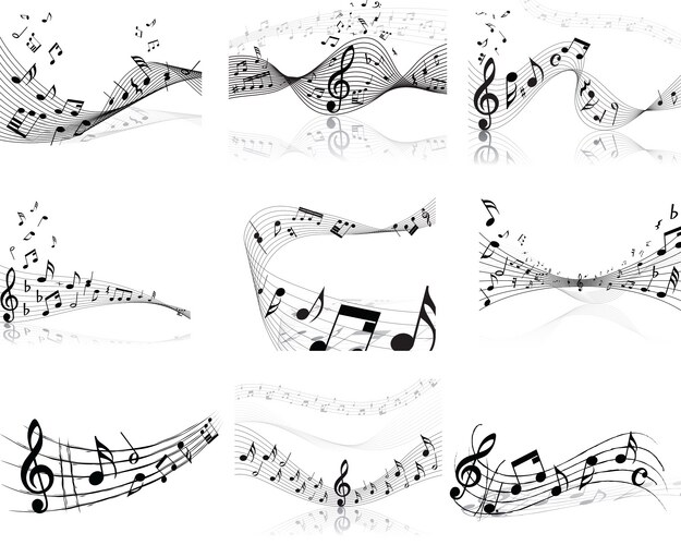 Abstract music staves with notes Royalty Free Vector Image