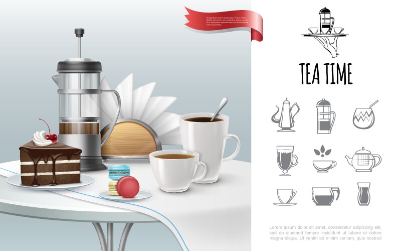 Sketch tea time colorful concept Royalty Free Vector Image