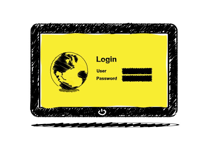 Tablet showing login form with password being Vector Image