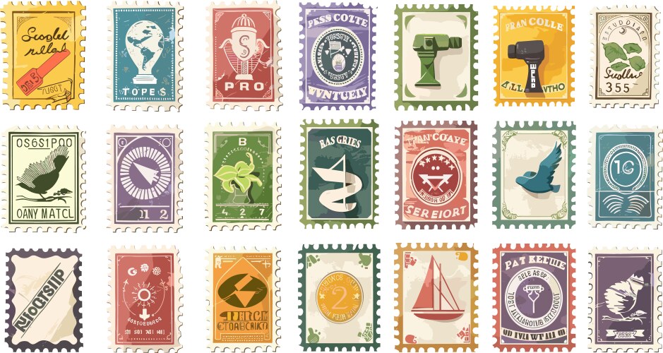 Set postage stamps on theme retro Royalty Free Vector Image