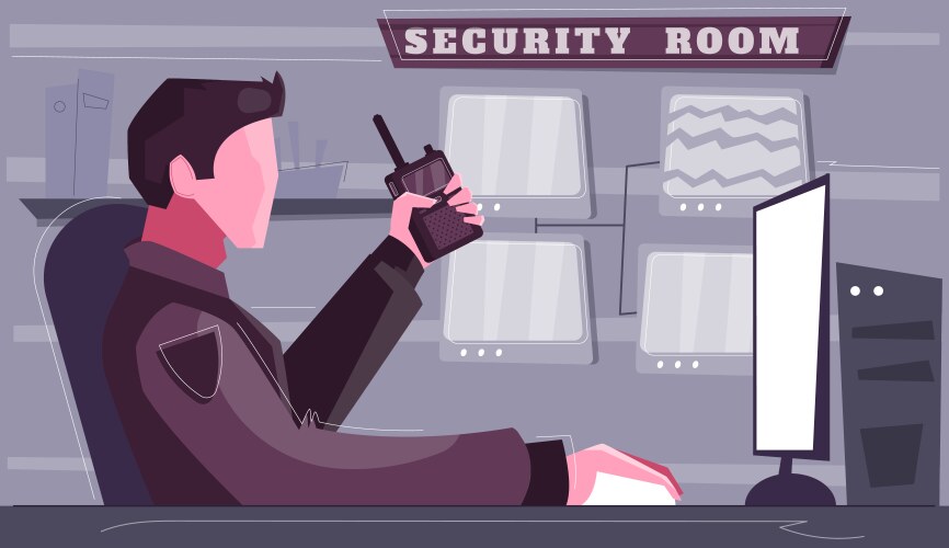 Security guard cartoon composition Royalty Free Vector Image
