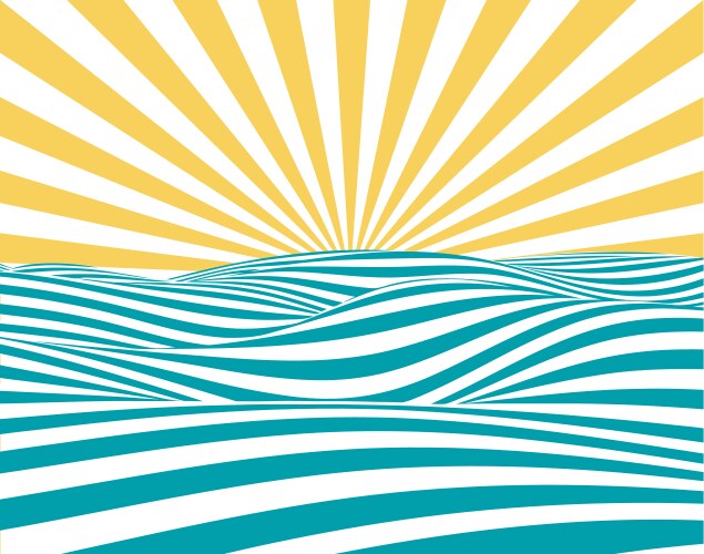 Sun with rays and sea marine creative background Vector Image