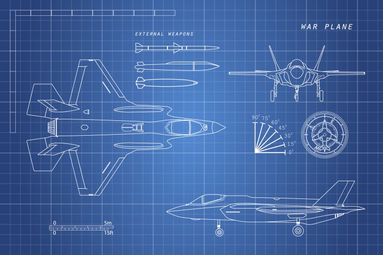 Aircraft Blueprint - Jet Plane Outline Royalty Free Vector