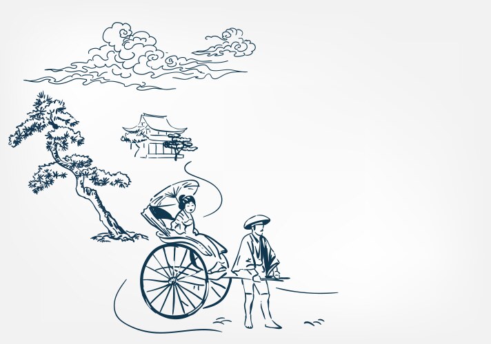 Japanese rickshaw card chinese sketch design Vector Image