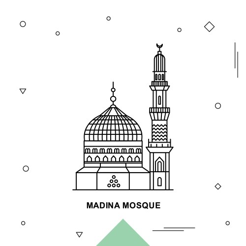 Islamic mosque building with green plant Vector Image