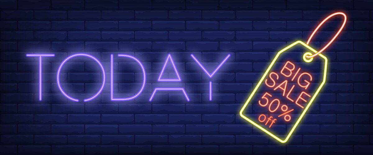 Neon supermarket sale sign with shopping cart Vector Image