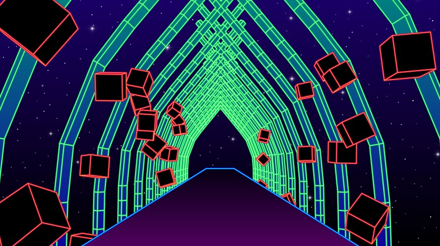Neon corridor with wireframe shapes in 80s Vector Image