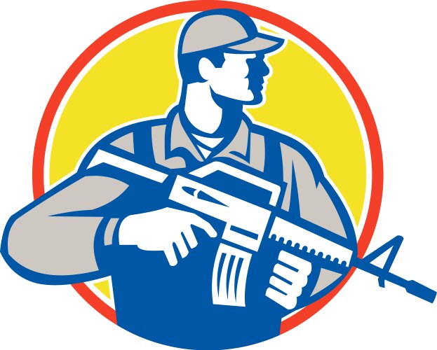 Skull soldier shooting the assault rifle Vector Image