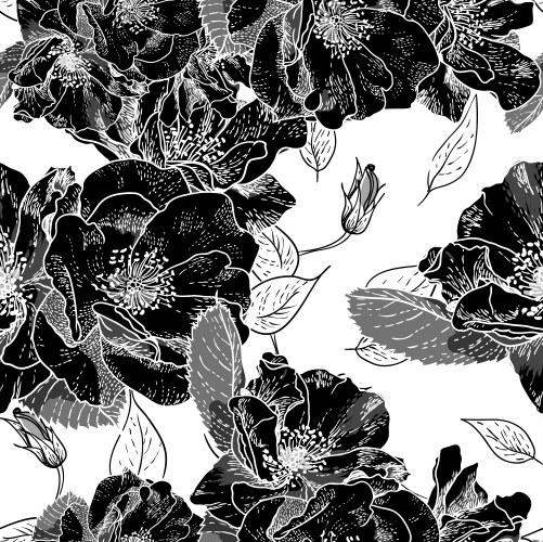 Floral seamless etching pattern flower background Vector Image
