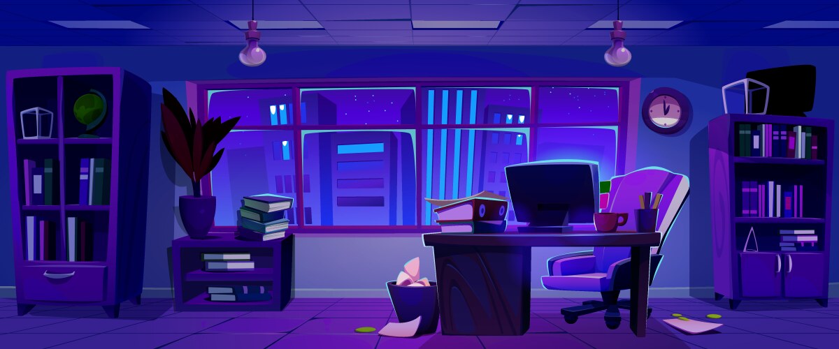 Night bank office interior design Royalty Free Vector Image