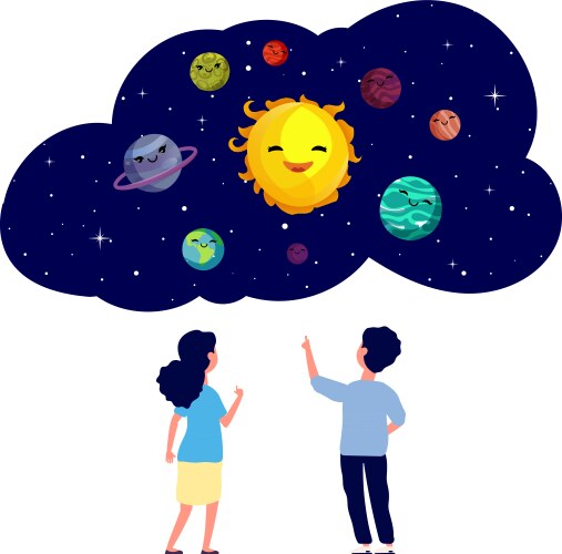 Funny planets astronomy for kids childish Vector Image
