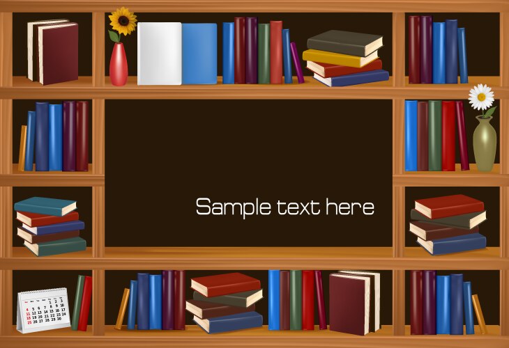 Bookshelf background bookcase with books Vector Image