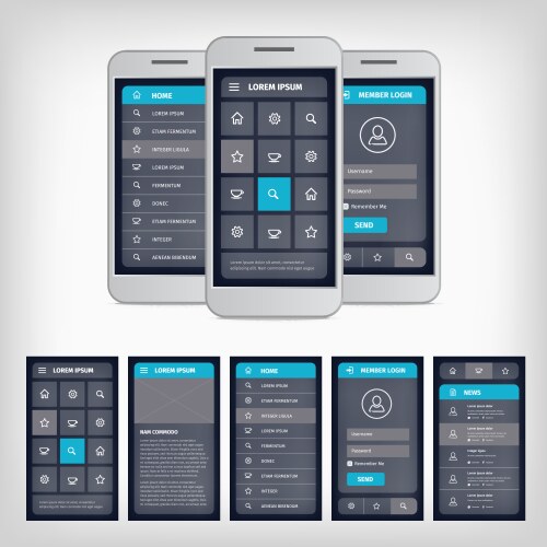 Mobile ui design with login Royalty Free Vector Image
