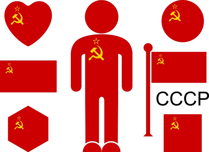 Ussr flag set and map soviet union coat of arms Vector Image