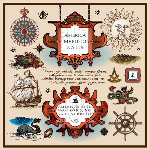 Antique map elements Royalty Free Vector Image
