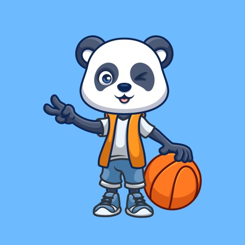Basketball panda cute cartoon Royalty Free Vector Image