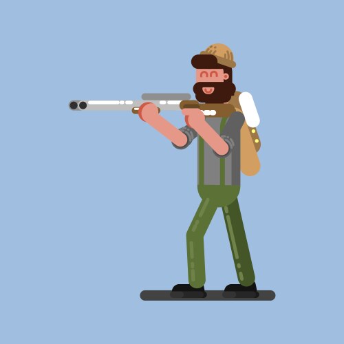 Hunter man with rifle gun aiming to shoot Vector Image
