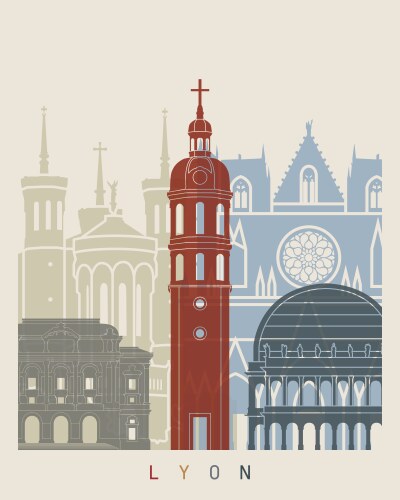 Lyon landmarks and monuments Royalty Free Vector Image