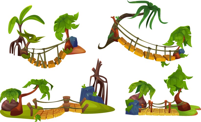 Rope bridges set isolated on white background Vector Image