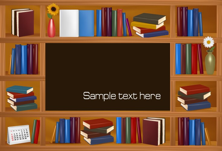 Bookshelf background bookcase with books Vector Image