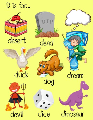 Poster words for letter d Royalty Free Vector Image