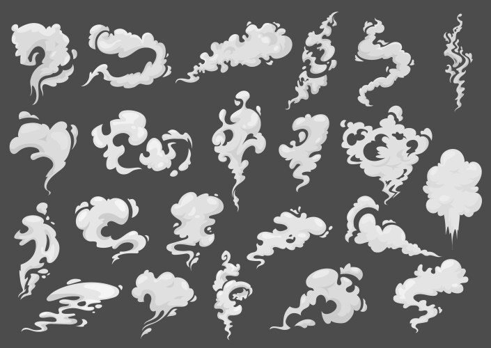 Cartoon smoke set smoking car motion clouds Vector Image