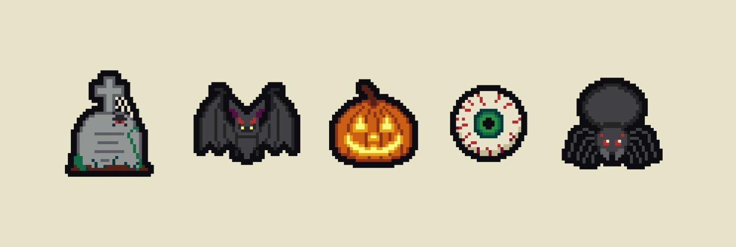 Pixel art halloween icons and objects 8-bit pixel Vector Image
