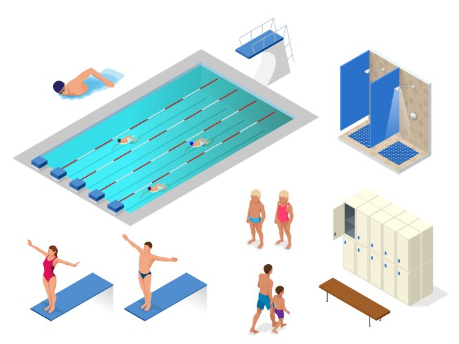 Swimming pool isometric elements Royalty Free Vector Image