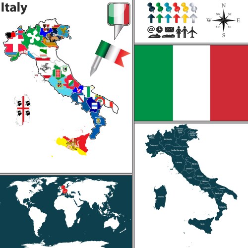 Map italy with regions and name labels Royalty Free Vector