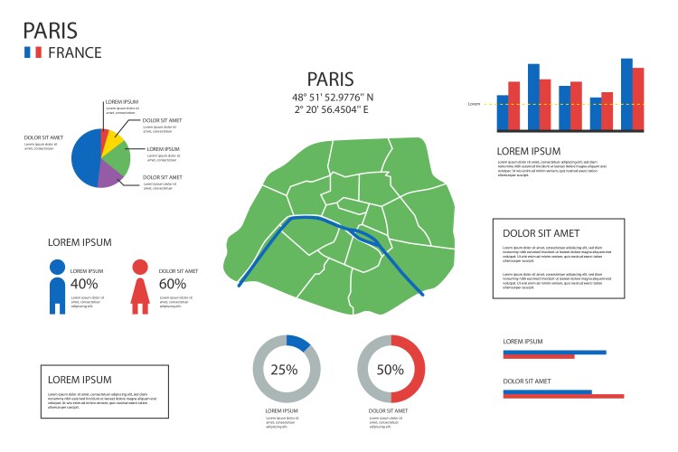 Paris map infographics Royalty Free Vector Image