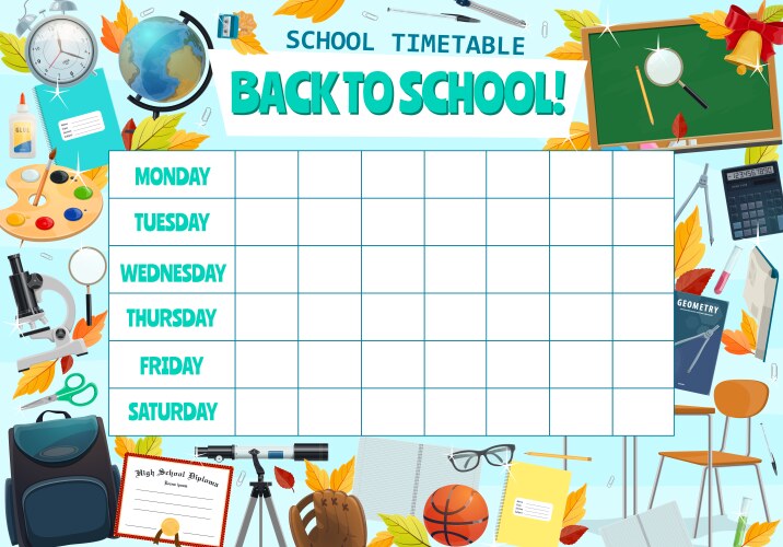 Colorful school timetable weekly schedule Vector Image