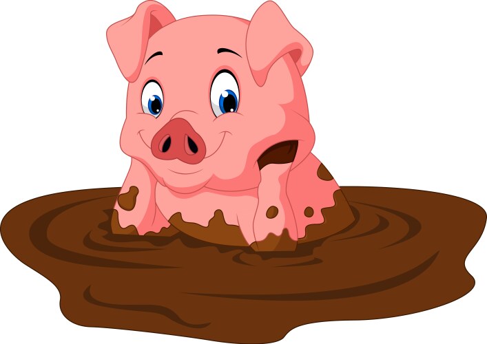 Educational flashcard pig sporting in a mud puddle