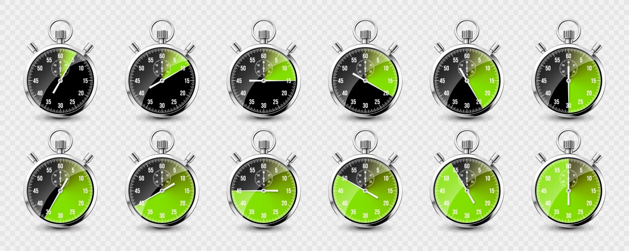 Realistic classic stopwatch icons shiny metal Vector Image