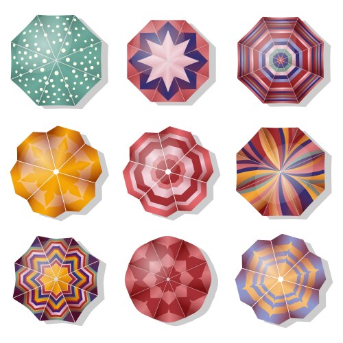 Beach sun umbrellas top view icons Royalty Free Vector Image