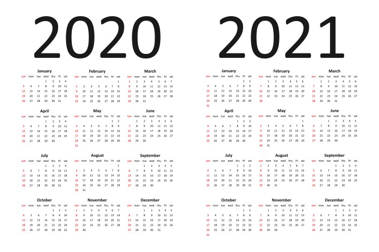 Calendar 2020 year simple style Royalty Free Vector Image