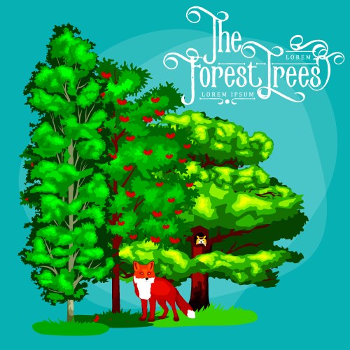 With trees and moon in cartoon Royalty Free Vector Image