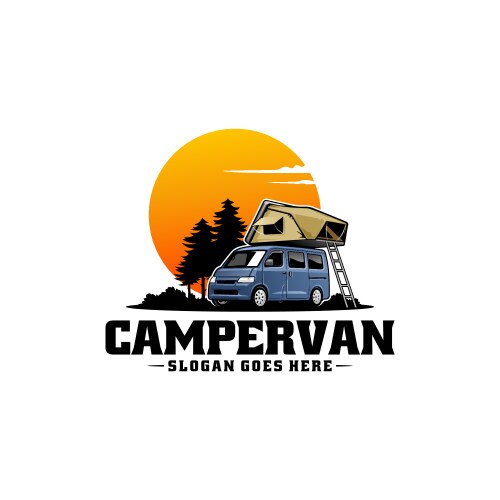 Combi van car vintage logo design Royalty Free Vector Image