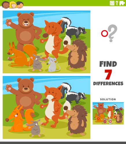 Spot the differences game with safari animals Vector Image